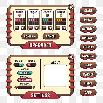 Vector Game Template Gui Kit Interface Log In Page Elements Game Interface Cartoon PNG And