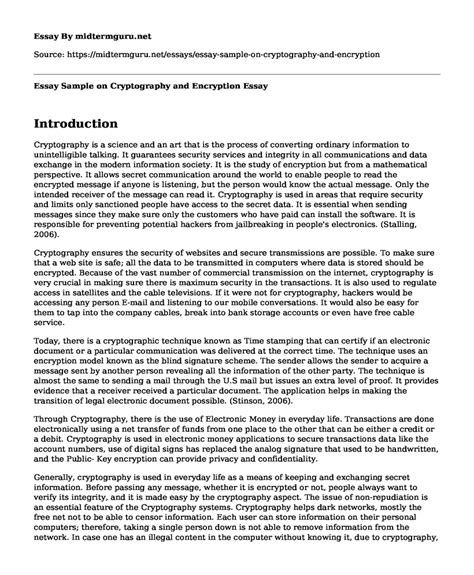 📌 Essay Sample On Cryptography And Encryption Free Essay Term Paper