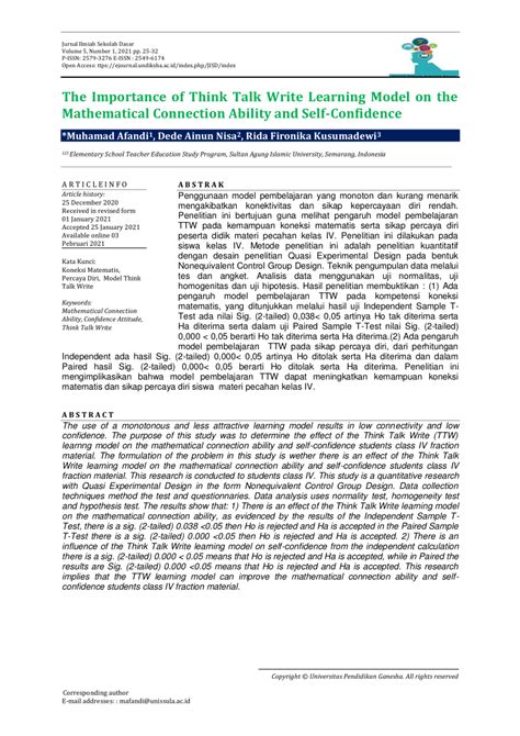 Pdf The Importance Of Think Talk Write Learning Model On The Mathematical Connection Ability