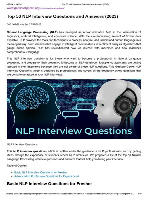 Top 50 Nlp Interview Questions And Answers 2023 Reader View Pdf Parsing Semantics