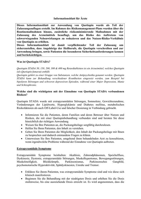 Informationsblatt für Ärzte Dieses Informationsblatt zur Anwendung