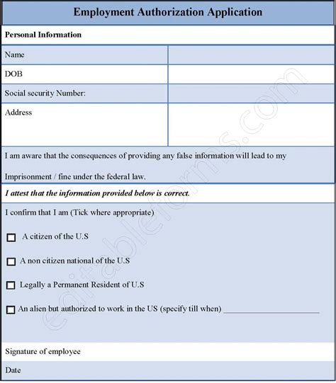 Employment Authorization Application Fillable Pdf Form Editable Pdf Forms