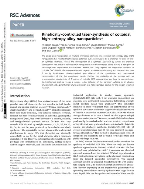 Pdf Kinetically Controlled Laser Synthesis Of Colloidal High Entropy