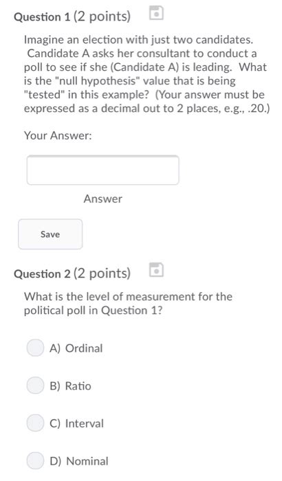 Solved Question 1 2 Points Imagine An Election With Just