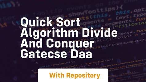 Quick Sort Algorithm Divide And Conquer Gatecse Daa Youtube