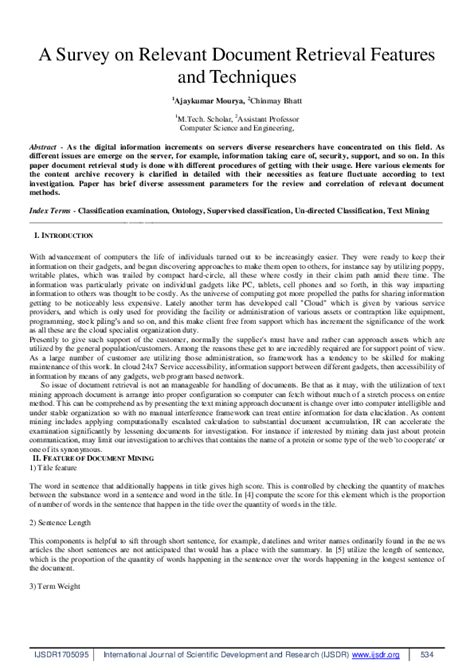 Pdf A Survey On Relevant Document Retrieval Features And Techniques