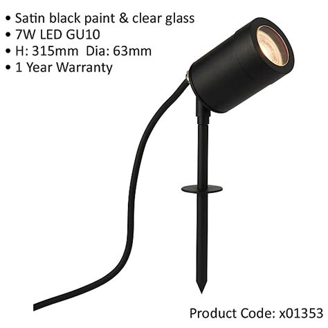 Outdoor Ip65 Ground Spike Spotlight 7w Gu10 Led Satin Black Finish