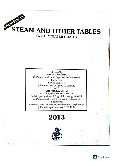 Steam Table Steam And Other Tables With Mollier Chart Arranged Prof