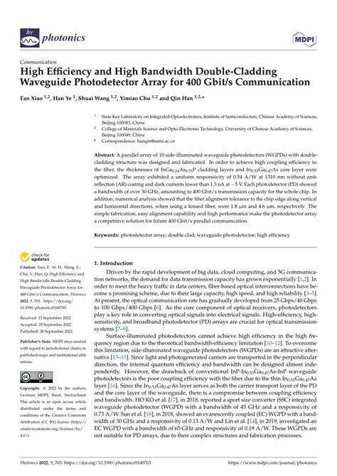 Pdf High Efficiency And High Bandwidth Double Cladding Waveguide Photodetector Array For 400