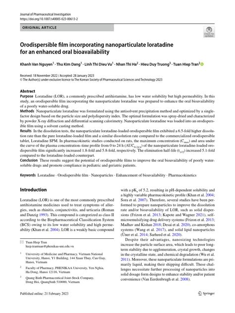 Orodispersible Film Incorporating Nanoparticulate Loratadine For An