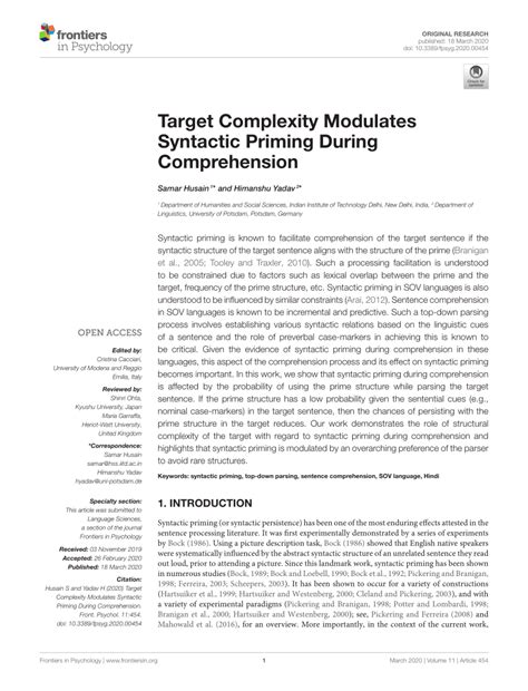 Pdf Target Complexity Modulates Syntactic Priming During Comprehension