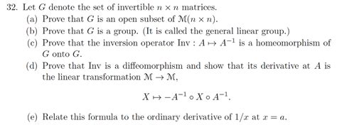 solved let g denote the set of invertible n x n matrices