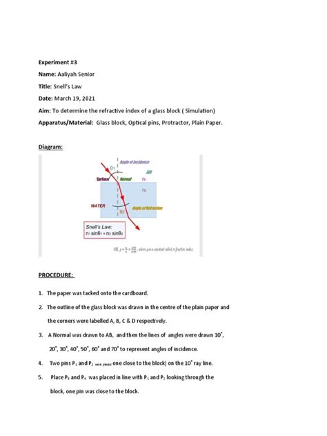 Refractive Index Physics Lab Pdf Refraction Refractive Index