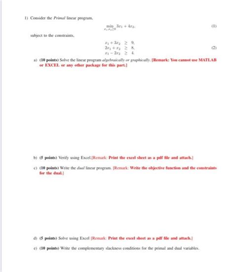 Solved 1 Consider The Primal Linear Program