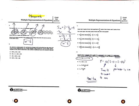 Multiple Representations And Equations Homework With Examples And