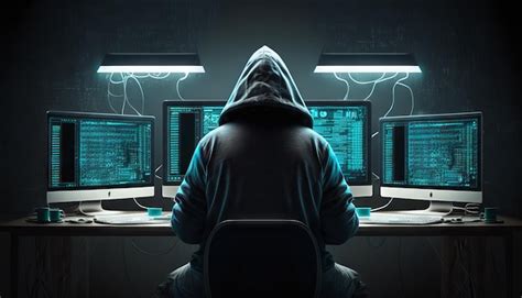 Premium Photo Hacker In Front Of Computer Screens Hacking And Malware Concept Generative Ai