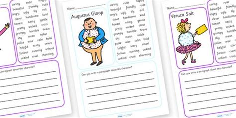 Charlie And The Chocolate Factory Character Description Writing Frame
