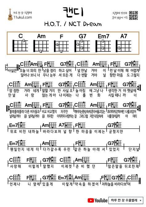캔디 에이치오티 엔시티 드림 Candy H O T Nct Dream 우쿨렐레 쉬운 코드 악보 연주 영상
