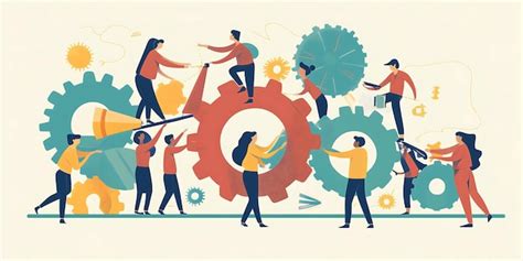 Teamwork Concept Illustrated With People Collaborating To Operate Large