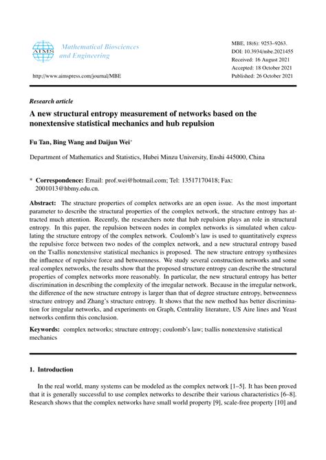 Pdf A New Structural Entropy Measurement Of Networks Based On The