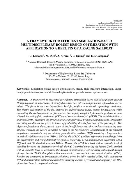 Pdf A Framework For Efficient Simulation Based Multidisciplinary Robust Design Optimization