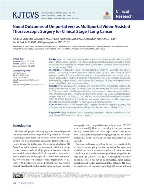 Pdf Nodal Outcomes Of Uniportal Versus Multiportal Video Assisted