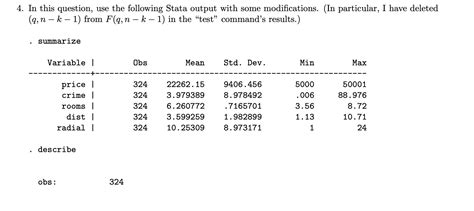 Solved 4 In This Question Use The Following Stata Output