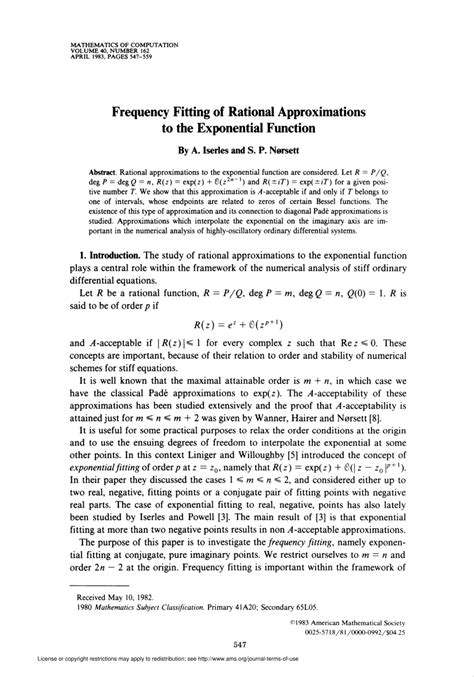 Pdf Frequency Fitting Of Rational Approximation To The Exponential