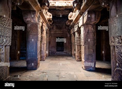 Intricately Carved Pillars Of Temple In Pattadakal Built During The
