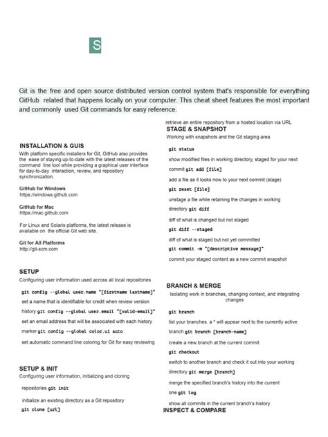 Git Commands Cheat Sheet For Education Pdf Version Control Software