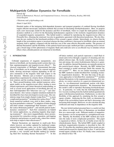 Pdf Multiparticle Collision Dynamics For Ferrofluids