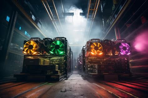 Premium Photo Colorful Gpu Mining Rigs In Industrial Setting Generative Ai
