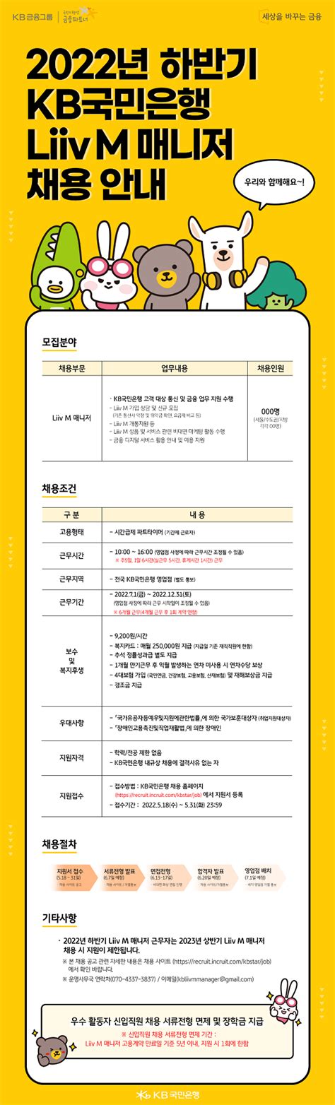 취업 창업 2022년 하반기 Kb국민은행 Liiv M 매니저 채용 🏆 공모전 정보 김 미더 머니