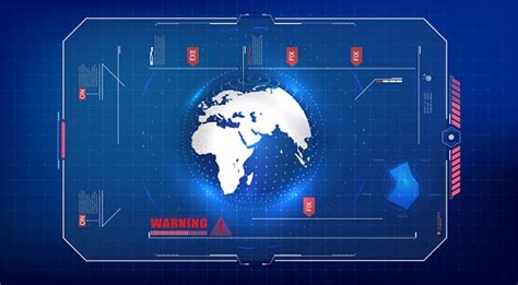 윈도우 가상 터치 스크린 사용자 인터페이스에서 홀로그램 행성 지구 자세한 가상 행성 지구의 3d 그림 기술 디지털 글로브 세계 미래 지향적 인 사용자 인터페이스 Hud 공상