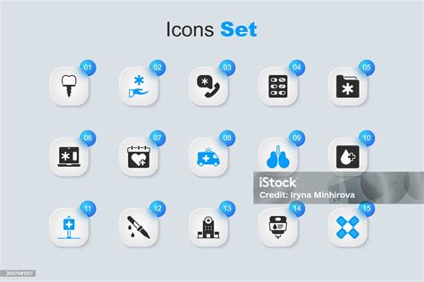 세트 Iv 가방 의사 약속 크로스 병원 의료 위치 교차 붕대 석고 혈액 검사 치과 임플란트 및 구급차 자동차 아이콘 벡터 1위에 대한 스톡 벡터 아트 및 기타 이미지