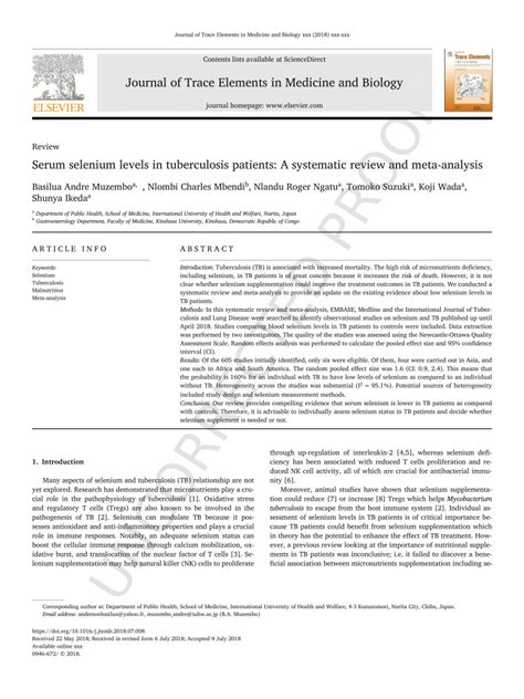 Pdf Serum Selenium Levels In Tuberculosis Patients A Systematic Review And Meta Analysis