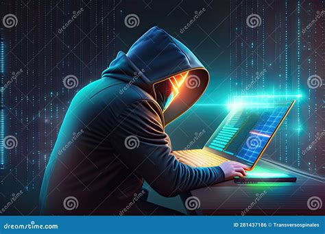 Hacker Use Laptop With Binary Code Background Stock Illustration