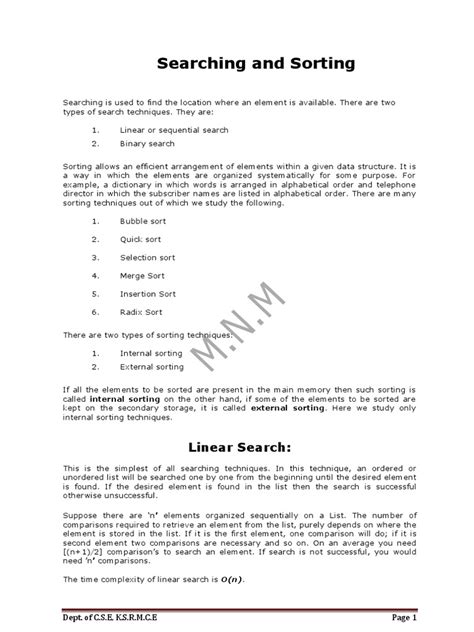 Searching And Sorting 2 Pdf Algorithms And Data Structures Areas Of Computer Science