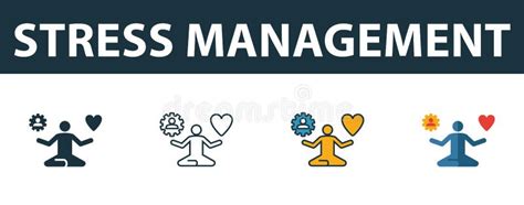 Stress Management Icon Set Four Simple Symbols In Diferent Styles From Soft Skills Icons