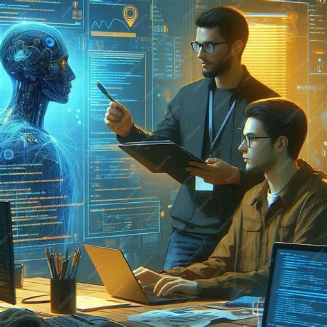 Programmer And Ai Assistant Meeting Premium Ai Generated Image