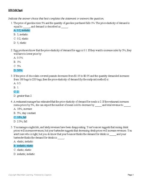 Hw Ch 6 Answers Indicate The Answer Choice That Best Completes The Statement Or Answers The
