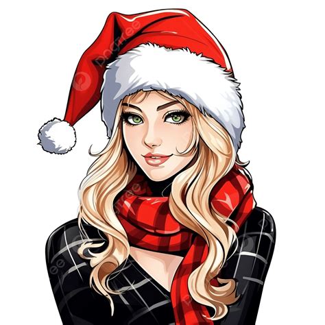 Beautiful Girl In Christmas Cap Vector Illustration In The Style Of A Comic Book Sexy Santa