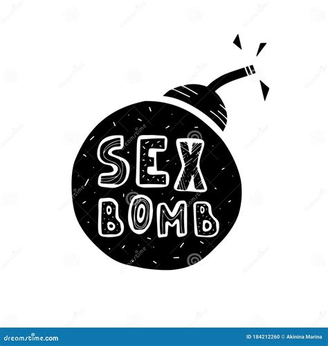 Sex Bomb Lettering White Letters With Texture On Black Substrate Cartoon Hand Drawn Design For