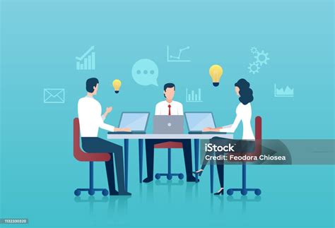 테이블 브레인 스토밍 회사의 미래 계획에 앉아 비즈니스 사람들의 벡터 사업 계획에 대한 스톡 벡터 아트 및 기타 이미지 사업