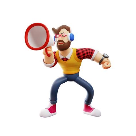 تصویر کارتونی مرد سه بعدی که روی بلندگو فریاد می‌زند 1641036