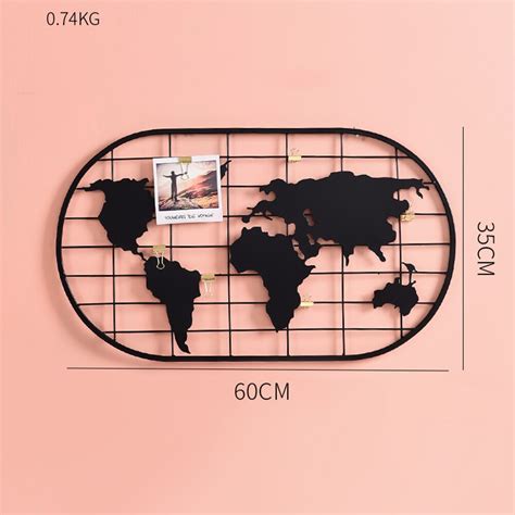 World Map Wall Photos Nordic Metal Mesh Grid Diy P Grandado