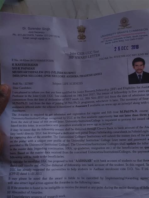Pdf Jrf Csir Ugc