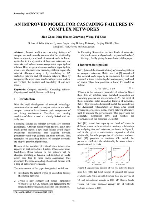 PDF An Improved Model For Cascading Failures In Complex Networks