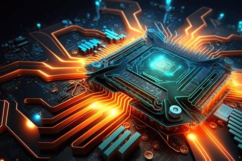 Cpu Chip On Circuit Board Processor With Magic Light Inside Computer
