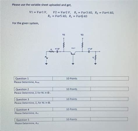 Solved Please Use The Variable Sheet Uploaded And Get